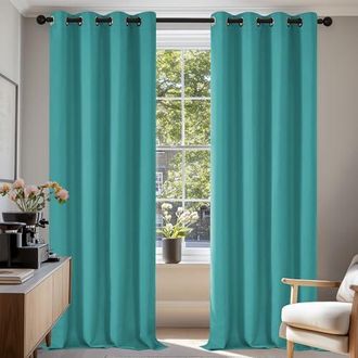 Deconovo Rideaux Occultants Isolant Thermique Anti Froid, Rideaux pour Salon et Chambre, Design Moderne &agrave; Oeillets, 140x290 CM (Largeur x Hauteur), Turquoise, 