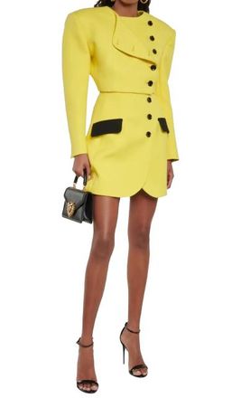 Dolce & Gabbana Yellow & Black Virgin Wool Asymmetric Jacket & Mini Skirt Size 38