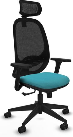 Piqueras y Crespo Ergonomischer Stuhl mit 3D-Armlehnen, h&ouml;henverstellbarer Lendenwirbelst&uuml;tze und h&ouml;henverstellbarem Kopfteil, Schwarz/T&uuml;rkis