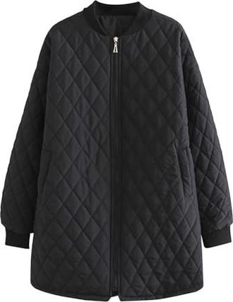 Generic Veste matelass&eacute;e l&eacute;g&egrave;re &agrave; manches longues et fermeture &eacute;clair pour femme - Longueur midi - Rembourr&eacute;e - Avec poches - Grande taille, Noir, 3XL