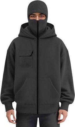 Generic Sweat &agrave; capuche zipp&eacute; pour homme et femme - Double couche - V&ecirc;tement dext&eacute;rieur - Veste masque - Sweat pour homme - Veste de surv&ecirc;tement d&eacute;contract&eacute;e 