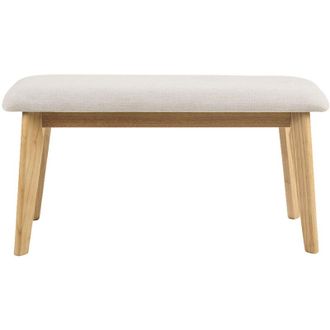 Miliboo Skandinavische Bank in beige Samt-Textur-Stoff und hellem Holz L92 cm ELION