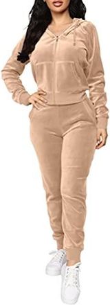 Minetom Femmes Velours Ensemble Survêtement Manche Longue Veste Blouson Manteau à Capuche Jogging Pantalon Sports Suits 2pcs Z2 Kaki 40