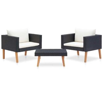 vidaXL Salon de jardin 3 pcs avec coussins R&eacute;sine tress&eacute;e Noir