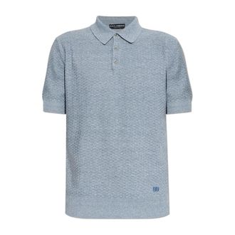 Dolce & Gabbana Polohemd aus Leinenmischung mit Logo-Stickerei - - Tops - Herren - Blau - M