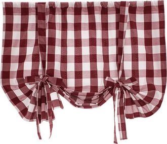 A.Monamour Gardine Scheibengardinen Blickdichter Baumwoll Leinen Rot Kariert Gingham Raffrollo Roman Vorhang Ballonvorhang Kurzgardinen Küchengardine Küche Vorha