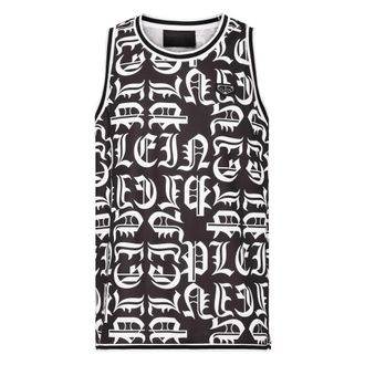 Philipp Plein Homme, Tops, Noir, Taille: XL Basket Tank Top Gothic Plein