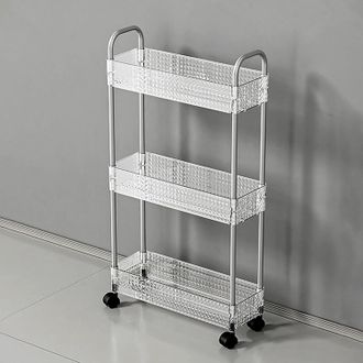 Generic Acrylic Rolling Utility Cart, Slim Storage Trolley with Lockable Wheels and Handles, Transparent Mobile Organizer Shelf for Kitchen, Bathroom, Office,