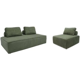 Sweeek Sweeek - Sessel und 2-Sitzer Sofa mit Cordbezug, Cord, Gr&uuml;n