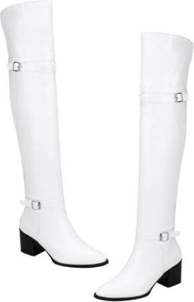 Hemobllo Longues Pour Femme Cuissardes Hiver Automne Talons Épais Antidérapants Chaussures Confortables Extérieur Intérieur