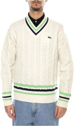 Lacoste Homme, Pulls, Blanc, Taille: S Pull en maille torsad&eacute;e &agrave; col en V
