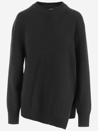 Jil Sander Womens Asymmetrical Wool-Blend Sweater Black
