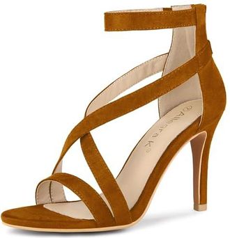 Allegra K Sandales à Talon Aiguille pour Femmes avec Fermeture éclair et Bride à la Cheville Marron 39