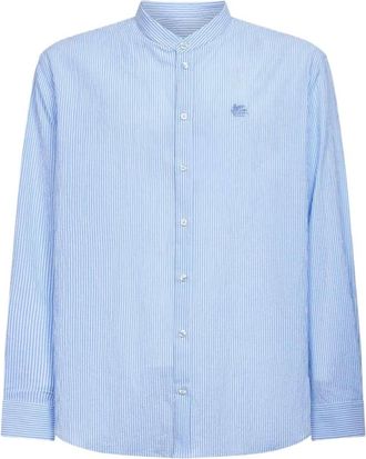 Etro Homme, Chemises, Bleu, Taille: M Logo-Embroidered Striped Shirt