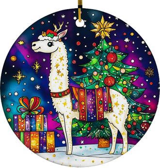 Generic Runde Weihnachtsbaum Dekoration Alpaka-Gef&auml;rbte Ornamente Xmas Keramik Keramik Weihnachten Baum H&auml;ngen Anh&auml;nger Klassische Weihnachten Deko Anh&auml;nger F