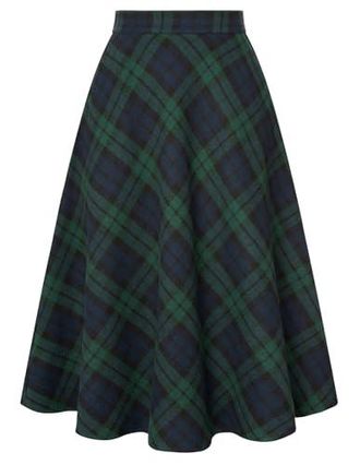 Belle Poque Jupes &agrave; carreaux taille haute vintage pour femme, jupe midi A-ligne avec poches, jupes pliss&eacute;s polyvalentes pour femme, XL