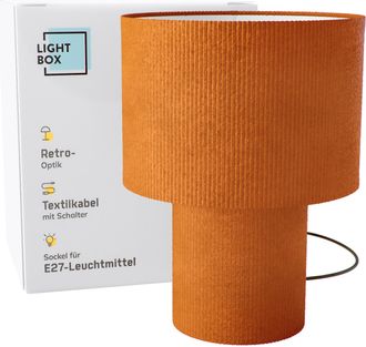 Lightbox Tischlampe | Ø 23 cm | Retro Lampe in Vintage Cord Stoff in Orange/Gelb/Kurkuma | 70er Jahre Tischleuchte mit E27 Fassung | Kleine Deko Lampe für Wohn