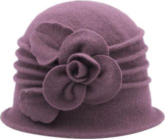 ZLYC Chapeau cloche en laine pour femme, style ann&eacute;es 1920, style vintage, avec fleur, Rose, violet, rose, Taille unique