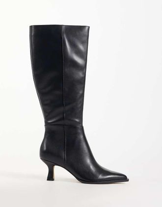 Dolce Vita Auggie Stiefel mit Absatz und spitzer Zehenpartie bis zum Knie aus schwarzem Leder