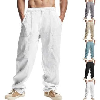 Generic Pantalon baggy en lin pour homme - Jambe droite - Pantalon de plage - Couleur unie - Pantalon d&eacute;contract&eacute; - Jambe droite - Pantalon de vacances - Tail