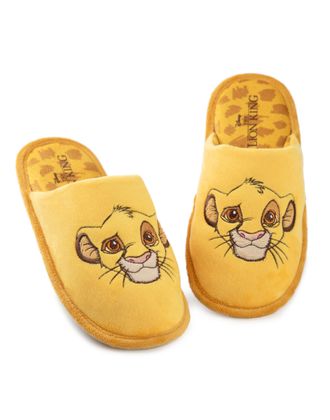 Disney The Lion King Damen Hausschuhe | Damen Simba Indoor Pelzmules in Gelb | Gestickte Tier-Charakter-Gesichts-Slip-on-Hausschuhe f&uuml;r Erwachsene und Jugend