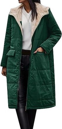 Generic Vestes pour femmes 2026 - Veste d&eacute;contract&eacute;e &agrave; fermeture &eacute;clair avec poches - Sweat &agrave; capuche en polaire r&eacute;versible pour lhiver, vert militaire, M