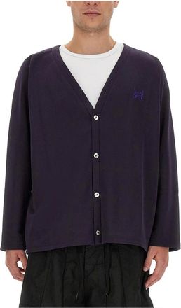 Needles Homme, Pulls, Violet, Taille: S V Neck Cardigan - C/Pe Bright Jersey