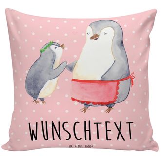 Mr. & Mrs. Panda Personalisiertes Kissen Pinguin mit Kind - Personalisierte Geschenke, Vorbild Mama, Mutter, Personalisiert, Name, Wunschname, Kopfkissen, Bedrucken