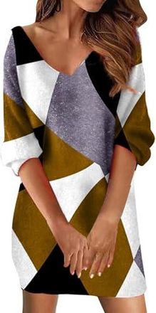 Generic Robe Pull Femme Col V Dentelle Ample en Maille Long Pullover Tricot Robe De Noël À Manche Longue Robe De Soirée