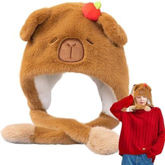 Generic Chapeau en peluche pour animaux - Capybara dhiver en peluche | &Eacute;quipement pour la saison froide, cr&eacute;e une atmosph&egrave;re agr&eacute;able Chapeau &agrave; la mode avec o