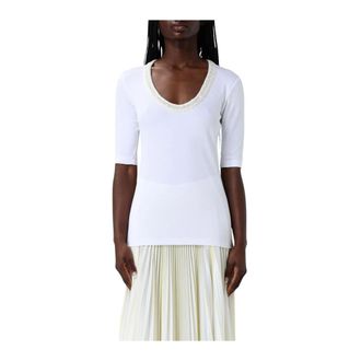 Fabiana Filippi Femme, Tops, Blanc, Taille: 44 FR Haut Blanc à Col Perlé et Manches Courtes
