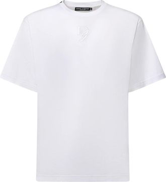 Dolce & Gabbana Homme, Tops, Blanc, Taille: M T-shirt en coton avec logo brod&eacute;