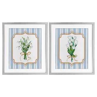 Stupell Industries Adonna Ebrahimi, weiße Blumen, klassische Streifen, 2-teilig, grau gerahmt, Druck unter Glas, Design von Adonna Ebrahimi, 40,6 x 33 cm