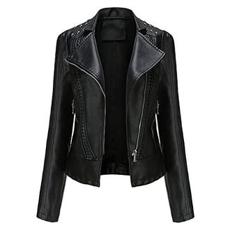 Generic Vestes de moto pour femmes 2026 pour femmes veste de moto solide rivets revers poche zipp&eacute;e manches longues slim fit manteau motard punk v&ecirc;tements dex