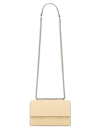 Tory Burch Womens Shoulder Bag Fleming Small Beige Goat Leather