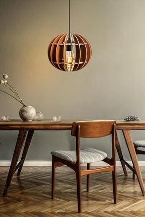 Opviq Elegant Sphere Chandelier, Walnut Color, 60 cm Height | Adjustable Cable, E27 Socket, 40W Max | Modern Scandinavian Design for Stylish Interiors