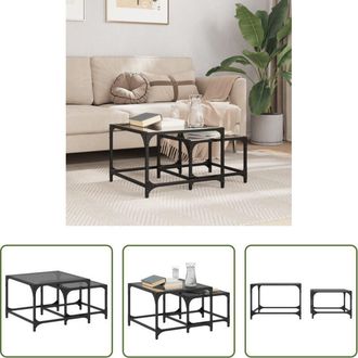 vidaXL Satztisch Set - Satztische 2 Stk. mit Glasplatte Schwarz Stahl