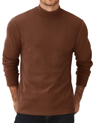 Coofandy Langarmshirt Herren Rollkragenpullover Turtleneck Pullover Longsleeve Rollkragenshirt Winter Pulli Männer Rolli Braun-Rollkragen XXL