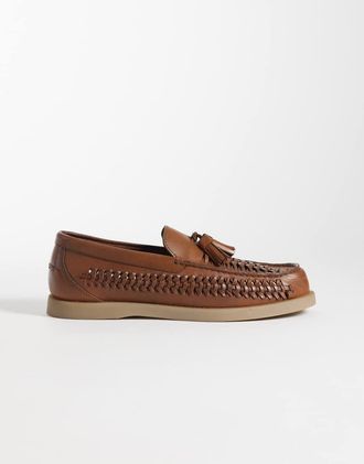 Asos Mocassins tress&eacute;s en cuir &agrave; pampilles - Fauve-Brown