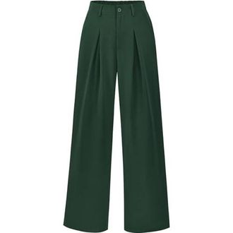 Generic Pantalon de travail taille haute pour femme, tenue décontractée 2025, pantalon habillé à jambes larges, taille élastique, ample et plissé, palazzo, ve