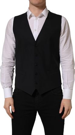 Dolce & Gabbana Mens Black Wool Single Breasted Waistcoat Vest Virgin Elastane Clothing