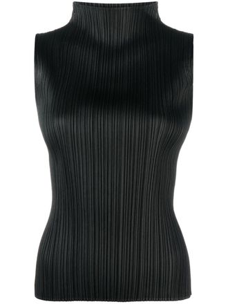 Pleats Please Issey Miyake haut plissé à design sans manches - Noir