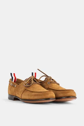 Thom Browne Womens Calfskin Suede Boat Shoe Brown Flats