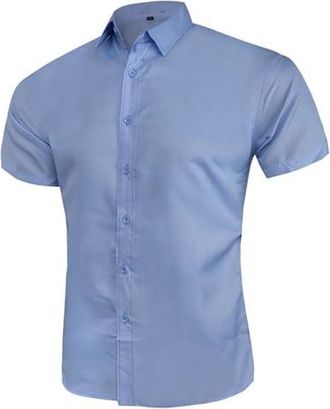 Generic Chemise habill&eacute;e extensible &agrave; manches courtes pour homme, couleur unie, col rabattable, l&eacute;g&egrave;re, respirante, intelligente, d&eacute;contract&eacute;e, boutonn&eacute;e, pou