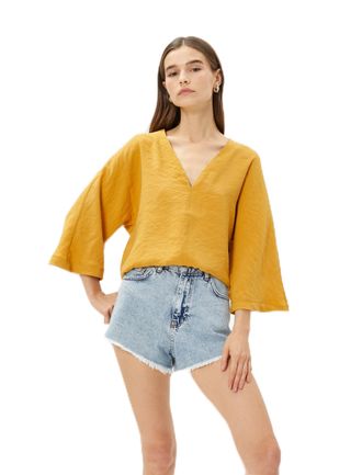 Koton Women Short Sleeve V Neck Crop Blouse