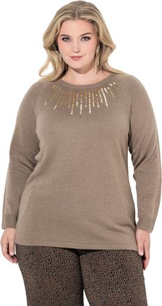 Miamoda Damen gro&szlig;e Gr&ouml;&szlig;en &Uuml;bergr&ouml;&szlig;en Plus Size Pullover, Pailletten, Raglan-Langarm Camel 54+ 845482326-54+