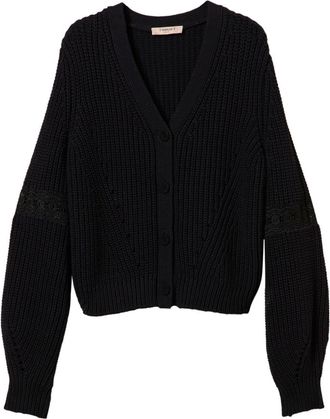 Twin-Set Cardigan mit Spitzeneinsatz - Schwarz
