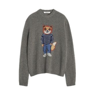 Maison Kitsun&eacute; Dressed Fox Sweater - - Knitwear - Herren - Grau - S