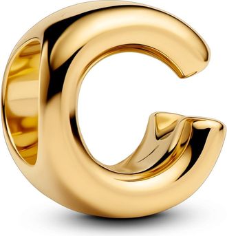 Pandora Buchstabe C Alphabet-Mini-Charm aus Sterling Silber mit 14 Karat Vergoldung, kompatibel Moments, Maße: 6,1 x 8,2 x 7,3 mm, 763949C00
