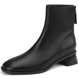 SJJH Bottines &agrave; cheville pour femme - Fermeture &eacute;clair arri&egrave;re - Bottes carr&eacute;es &eacute;l&eacute;gantes - Parfaites pour les pantalons et les robes - Talon de 4 cm, Noir